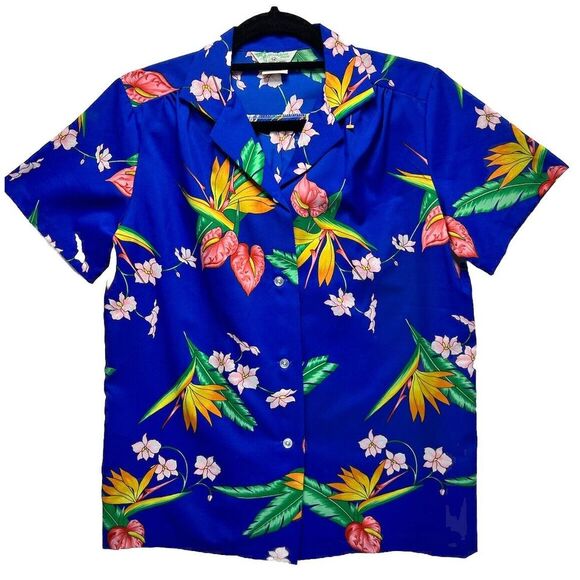 Tops | Vintage Hookano Brand Made In Hawaii Blue Hawaiian Floral Shirt ...